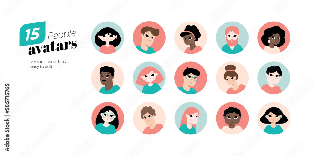 Vetor de People avatars. Set of modern avatars designs. Men and women ...