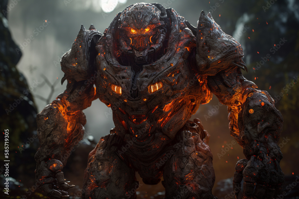 fire golem, created by a neural network, Generative AI technology Stock ...