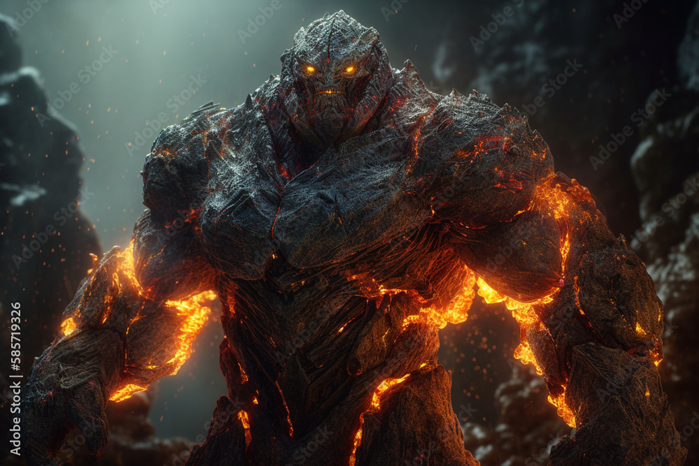 fire golem, created by a neural network, Generative AI technology Stock ...