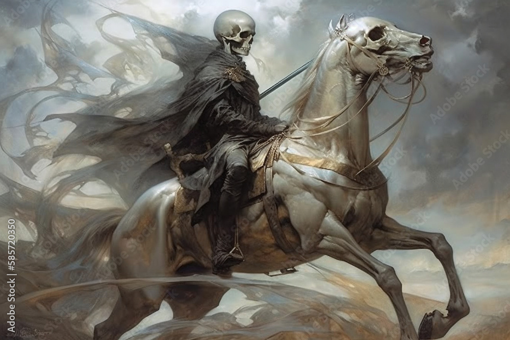 skeleton on horseback, horseman of the apocalypse, created by a neural ...