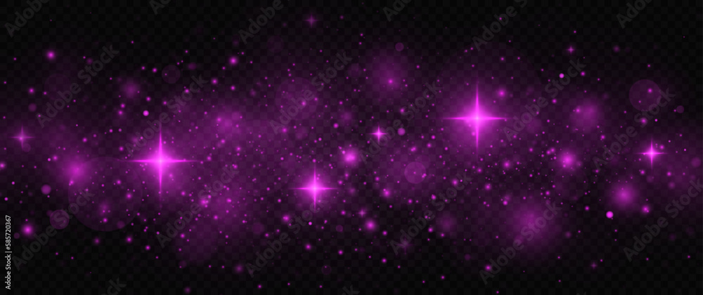 Sparkling magic dust particles. Purple sparks and stars glitter special ...