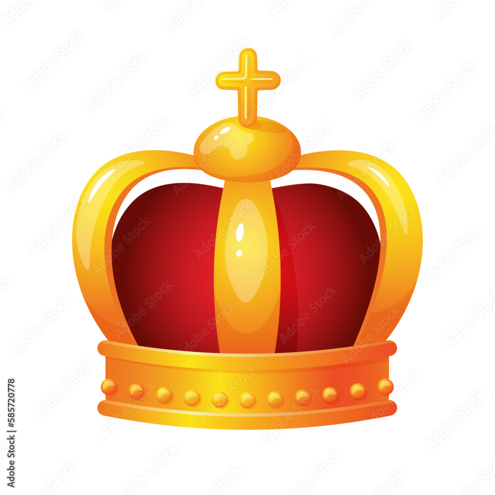 Golden 3d crown with cross and royal purple hat. Can be used for games ...