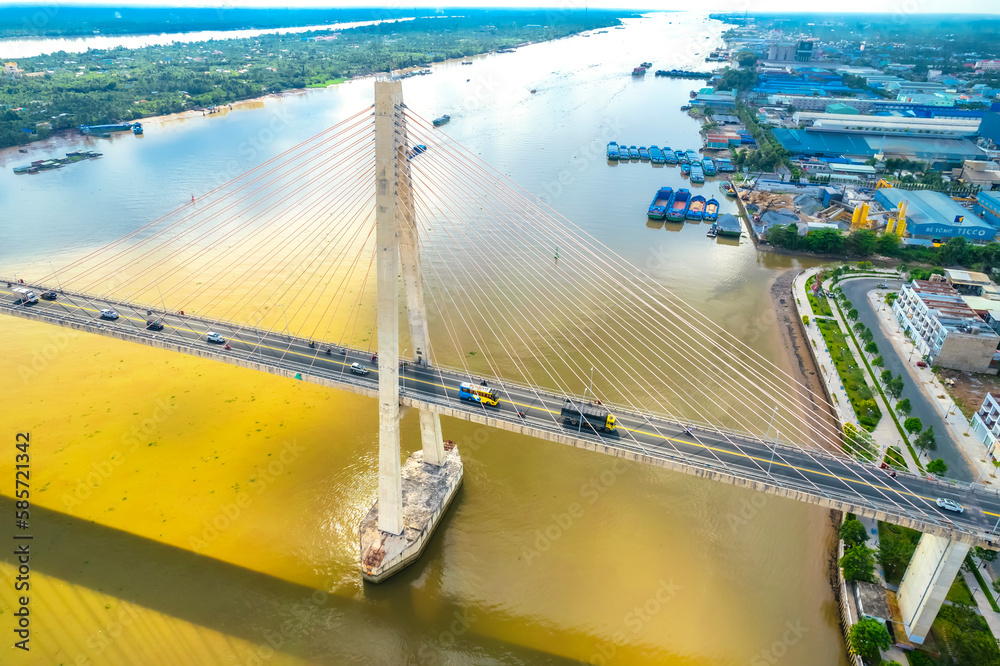 Rach Mieu bridge, Tien Giang, Vietnam, aerial view. Rach Mieu bridge ...