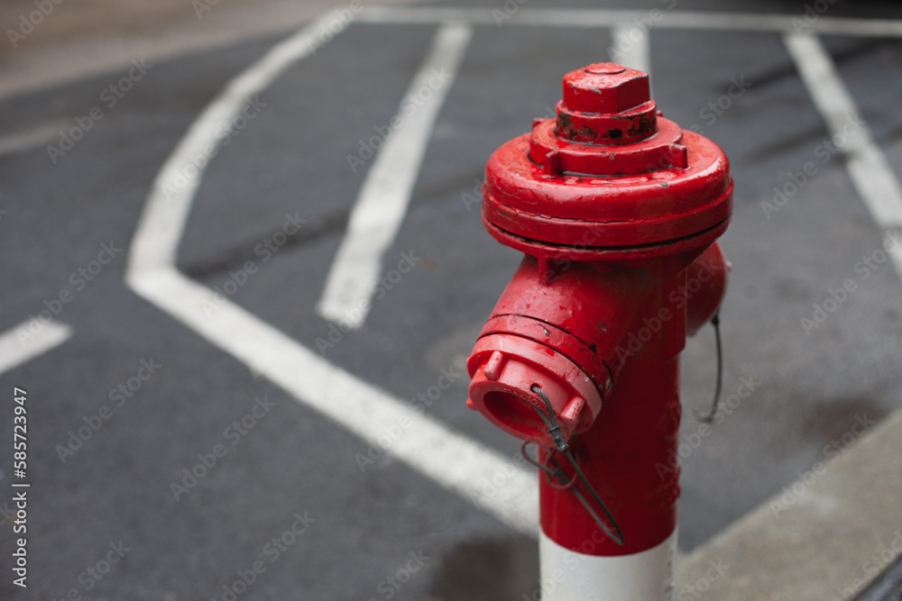 red fire hydrant closeup on the street horizontal photo. fire safety ...