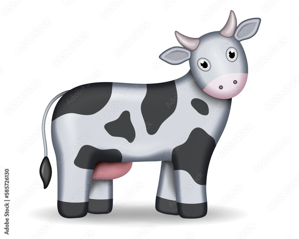 3d cow as icon, cute baby calf. Beef, dairy concept, farm cattle, cute ...