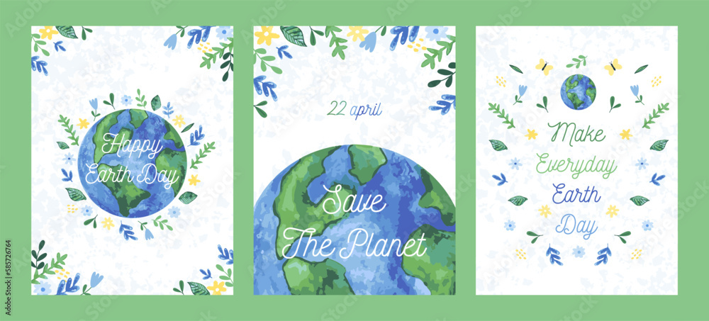 Vetor de Happy Earth Day! Set of vector banner, card, template, social ...