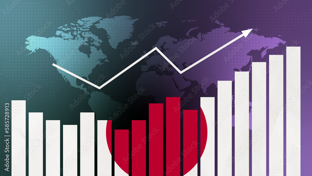 Japan bar chart graph with ups and downs, increasing values, concept of ...