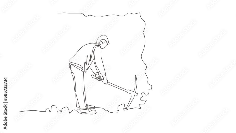Self drawing animation of single line draw businessman digging with ...