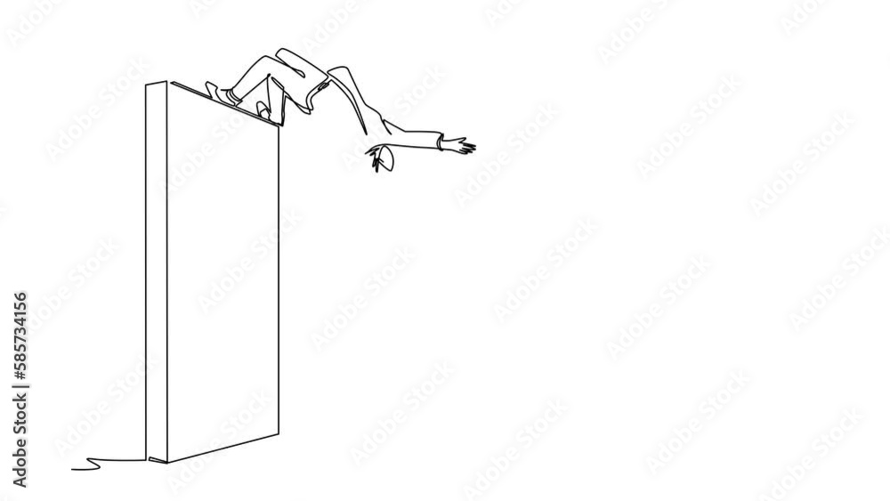Self drawing animation of single line draw Arabic businesswoman jumping ...