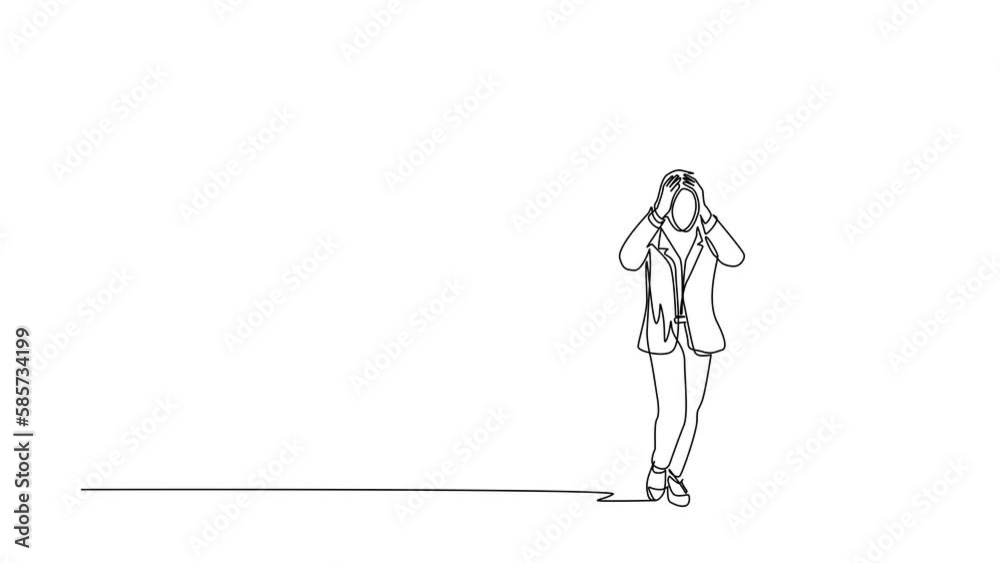 Animated self drawing of continuous line draw Arab businesswoman ...