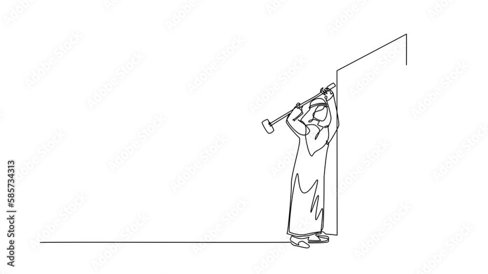 Self drawing animation of single line draw Arabian businessman break ...