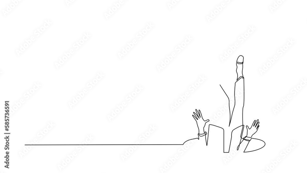 Self drawing animation of single one line draw businesswoman falling ...