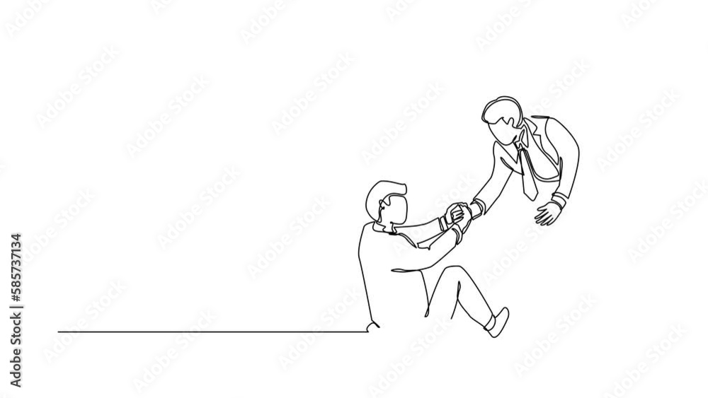 Self drawing animation of single line draw businessman helping his ...