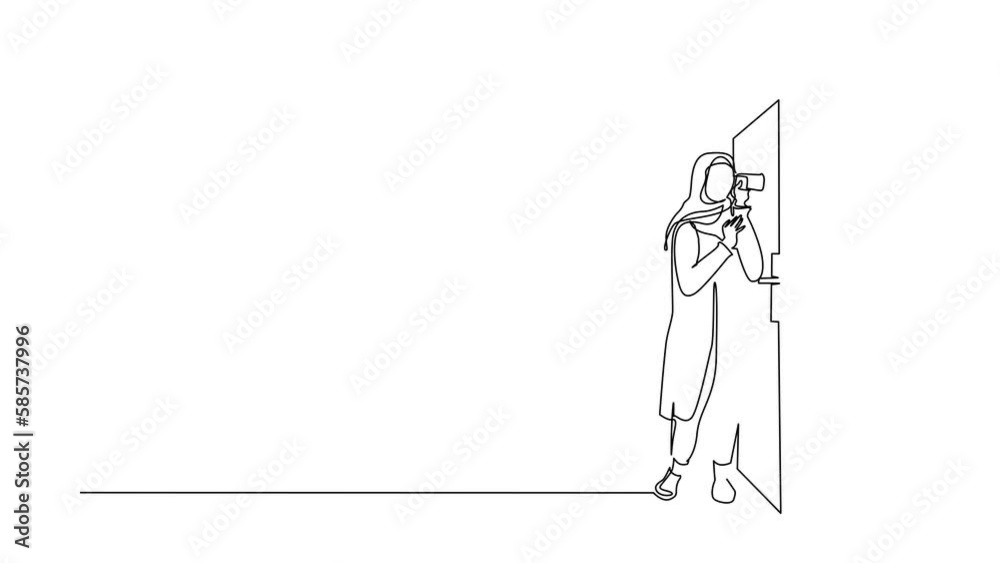 Self drawing animation of single line draw Arabian woman eavesdropping ...