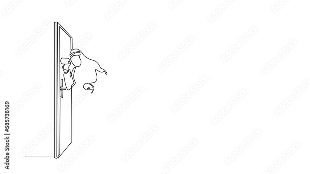 Self drawing animation of single line draw Arabian man eavesdropping at ...