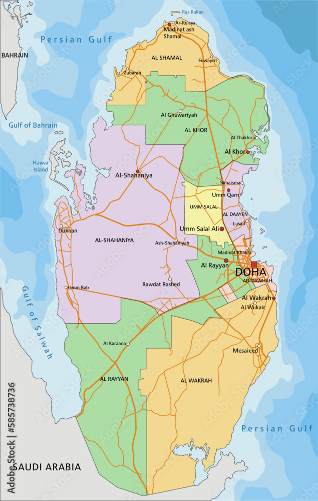Poster Qatar - Highly detailed editable political map with labeling ...