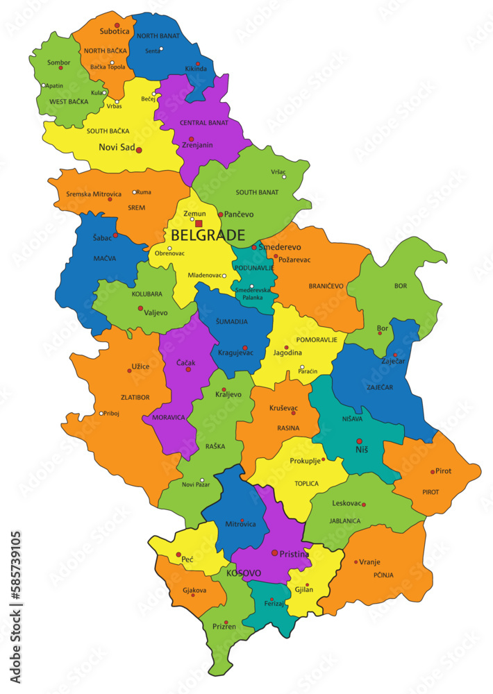 Colorful Serbia political map with clearly labeled, separated layers ...