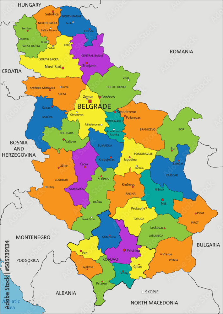 Poster Colorful Serbia political map with clearly labeled, separated ...