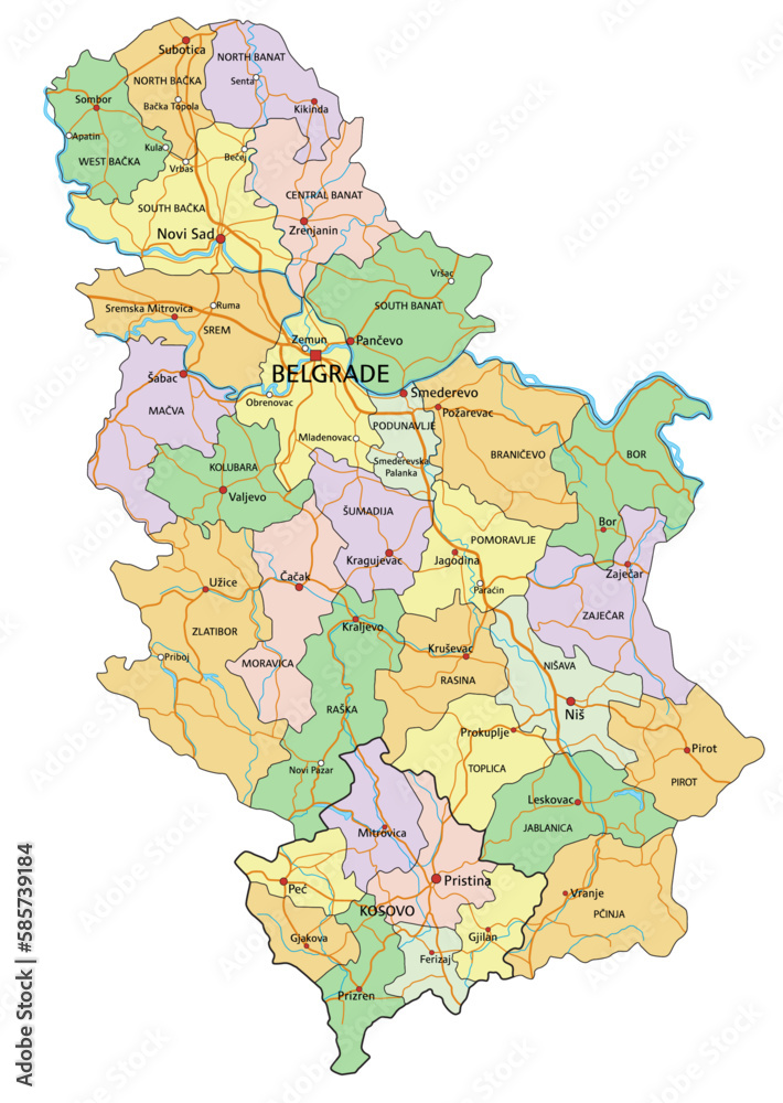 Photo & Art Print Serbia - Highly detailed editable political map with ...