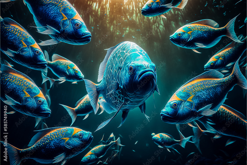 Poissons géants dans les profondeurs de l'océan - Générative iA Stock ...