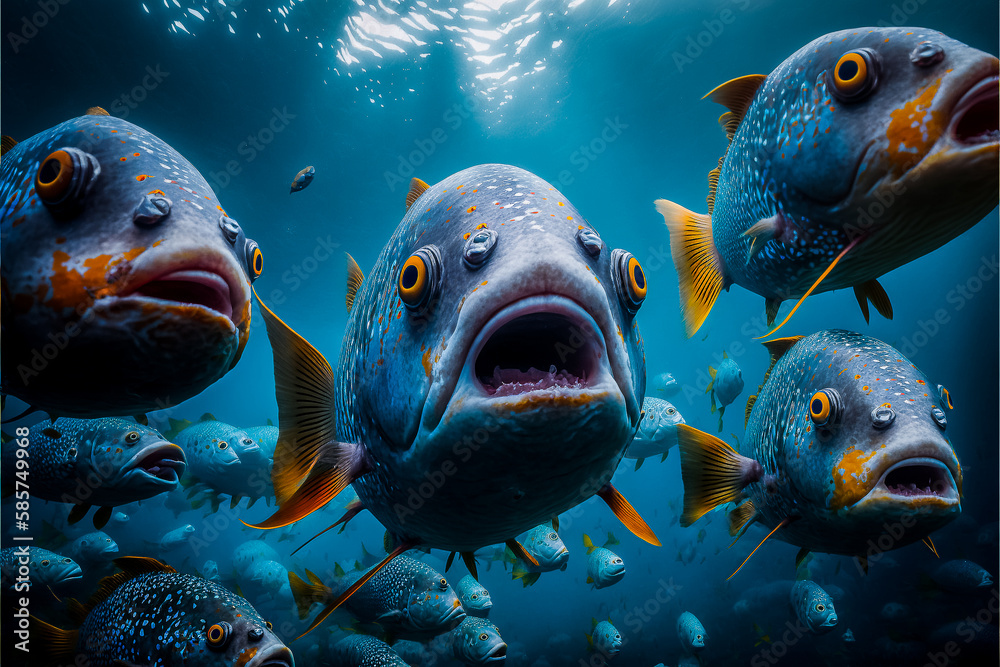 Banc de poissons géants dans les profondeurs de l'océan - Générative iA ...