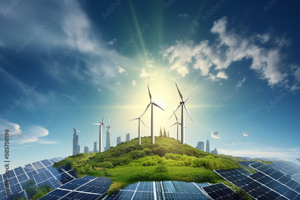 Ilustração do Stock: Renewable Energy Landscape Concept with Solar ...