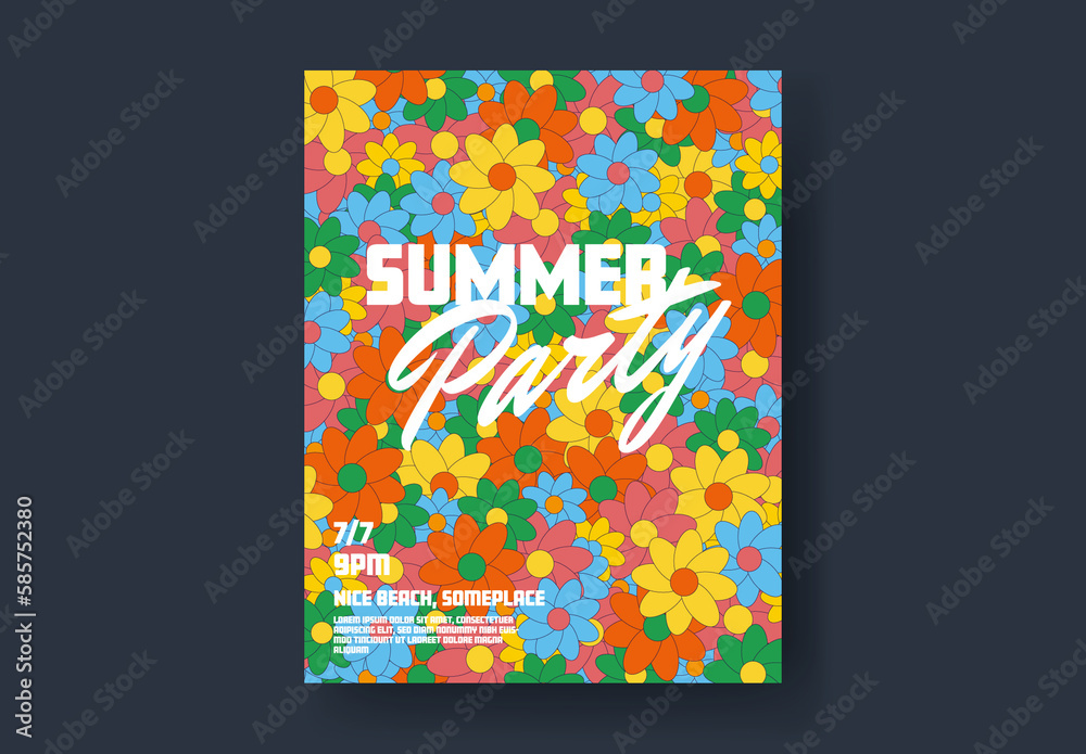 Summer Party Flower Poster Template Stock Template | Adobe Stock