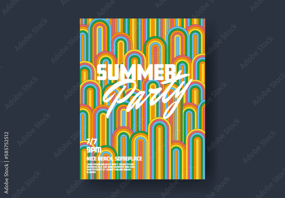 Summer Party Trippy Hippie Poster Template Stock Template | Adobe Stock