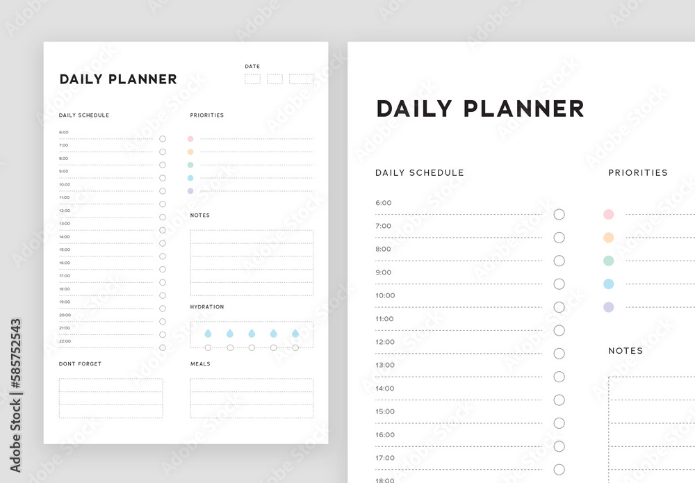 Daily Planner Layout With Minimal Design Style Stock Template | Adobe Stock