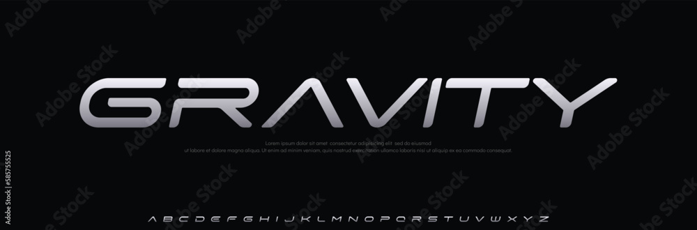 Gravity font wide latin alphabet for sport or futurism headline title ...
