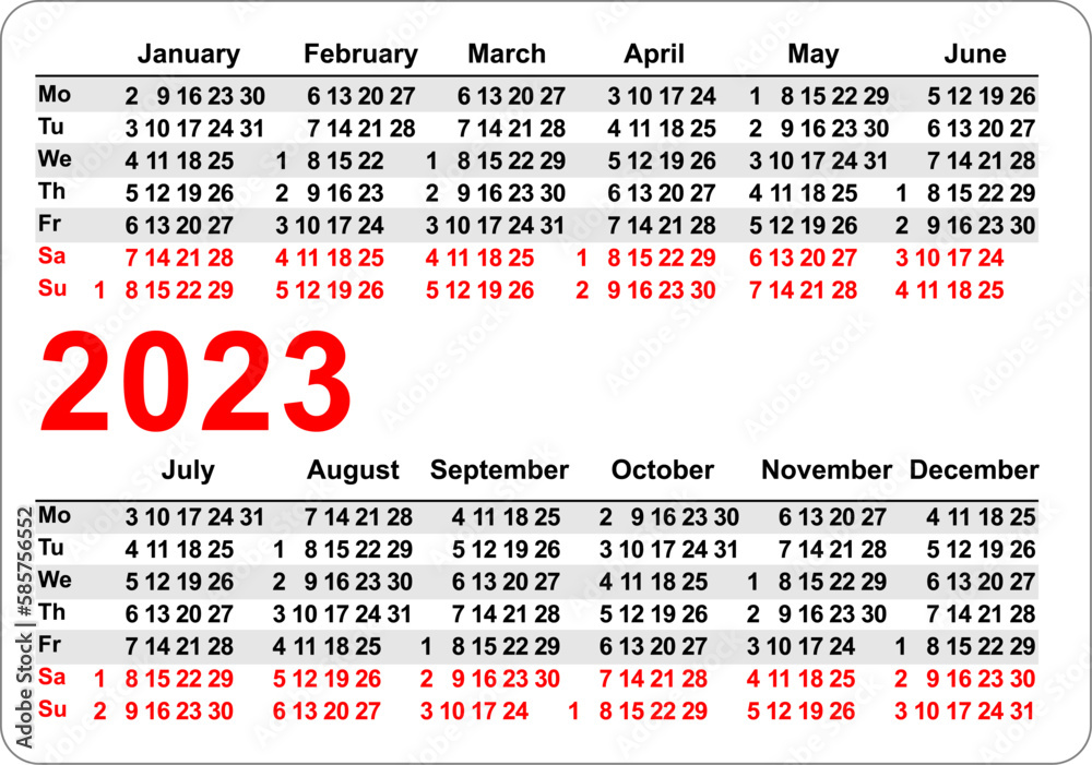 2023 pocket calendar grid template isolated on white vector Stock ...