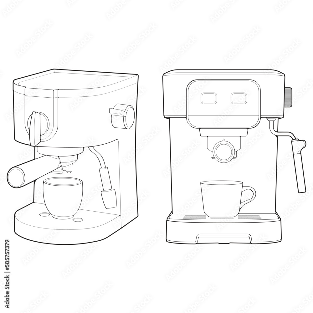 Set of Coffee maker outline drawing vector, Coffee maker drawn in a ...
