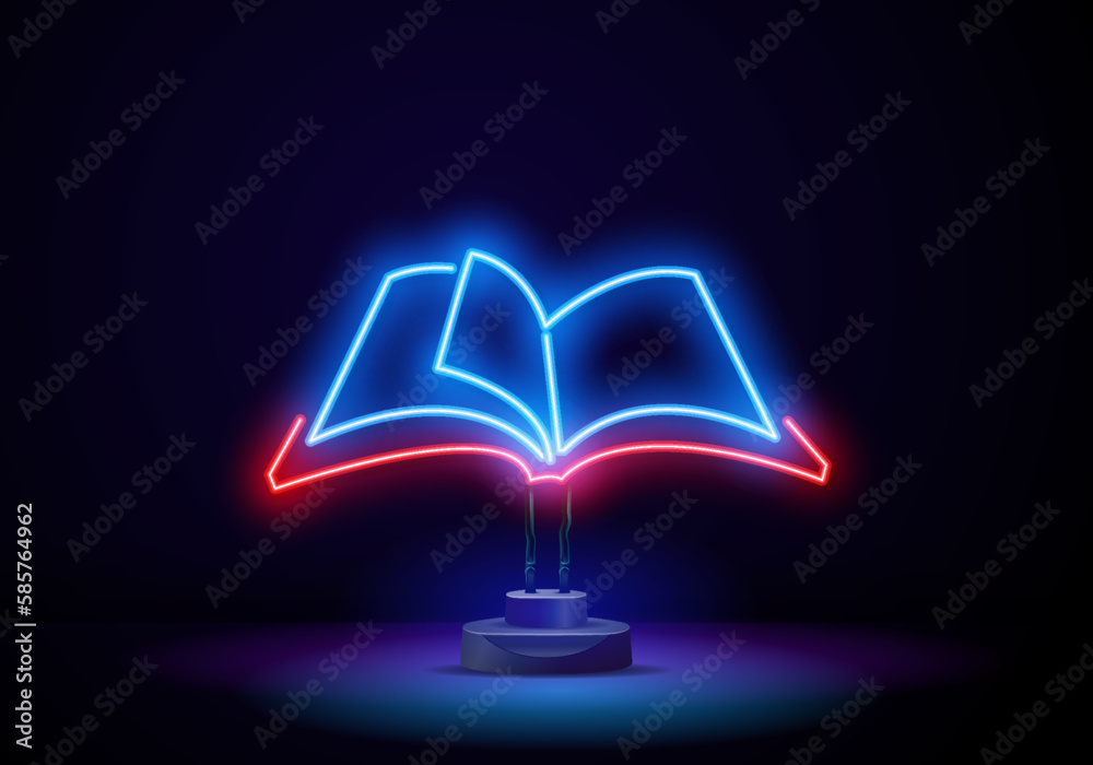 Neon icon of Red and Pink Book. Vector illustration of Neon Book ...