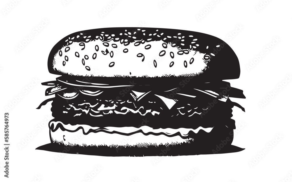 illustration of burger, line art, burger drawing vector Stock Vector ...