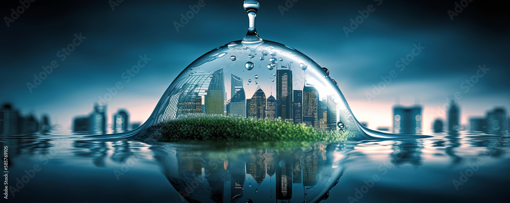 Save Water, Save Earth. Water drop with city inside for World Water Day ...