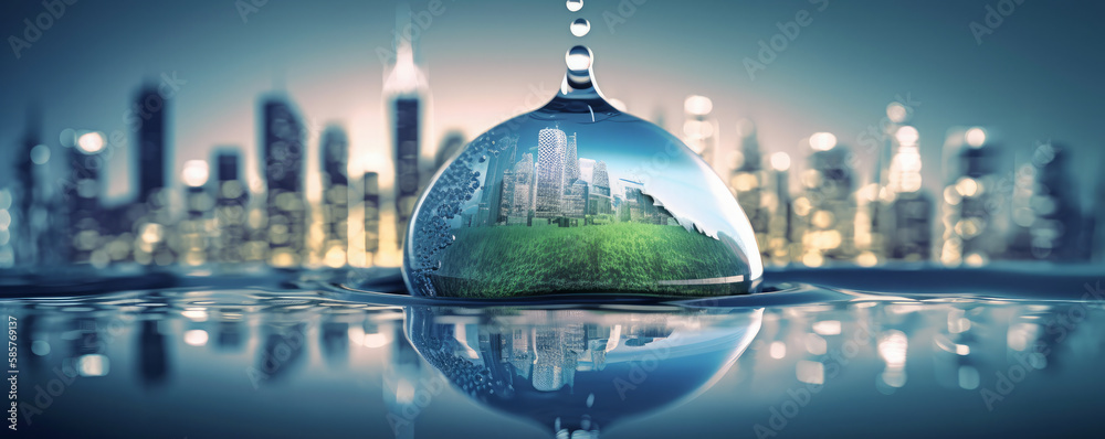 Save Water, Save Earth. Water drop with city inside for World Water Day ...