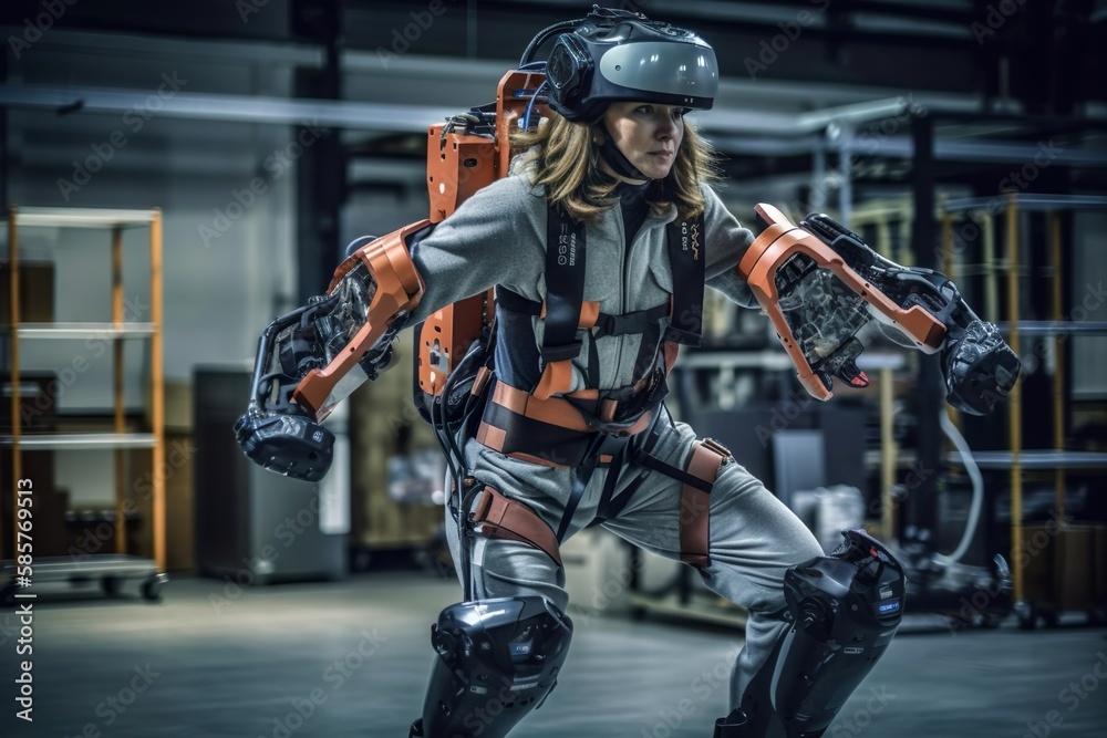 Person wearing an exoskeleton suit, with AI generated Stock ...