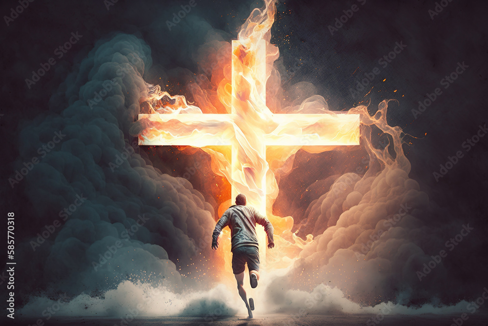 Man Running Into Cross Easter Sunday Special Generative AI Stock ...