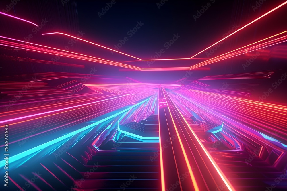 abstract neon background with glowing ascending lines, futuristic, and ...