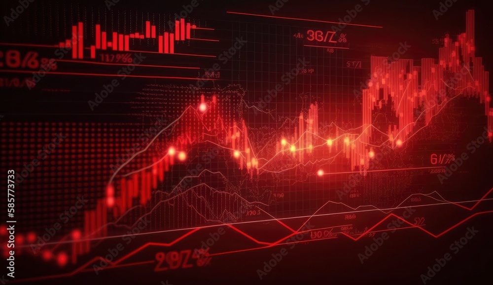 Stock market trading graph in red color as economy 3D illustration ... Stock market trading graph in red color as economy 3D illustration ...