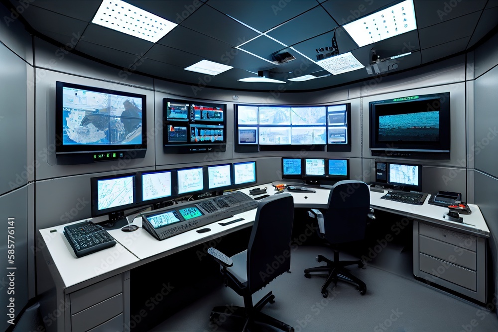 high-tech surveillance room with cutting-edge technology, including ...