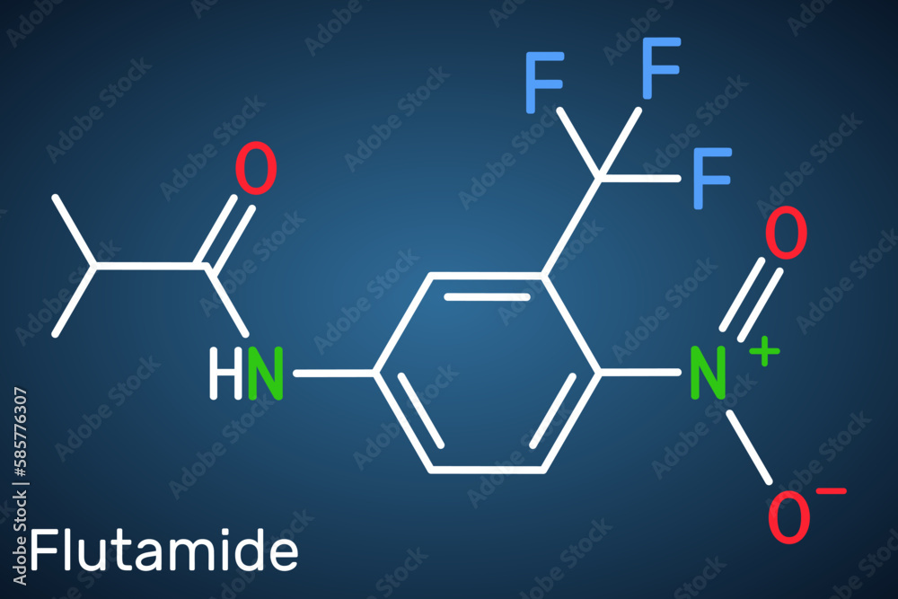 Flutamide molecule. It is is antiandrogen used for locally confined ...
