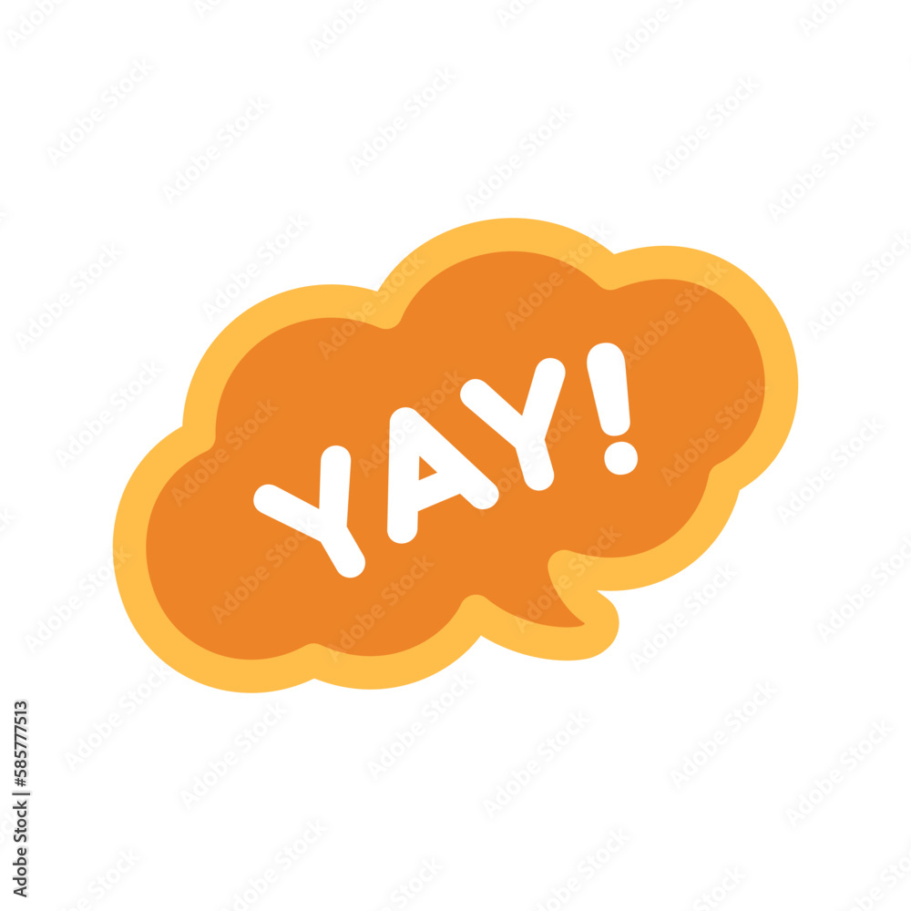 Yay happy expression speech bubble icon. Cute black text lettering ...