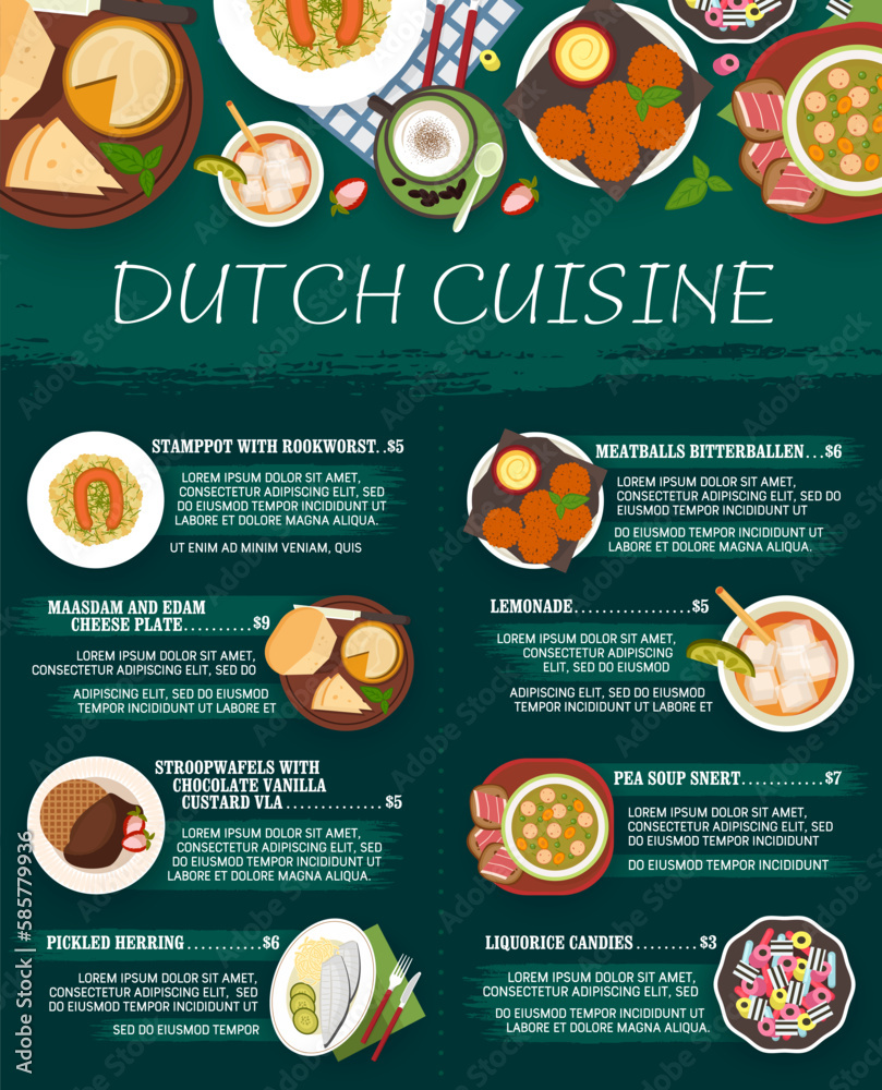 Dutch cuisine menu or Netherlands food dishes, vector, bitterballen ...