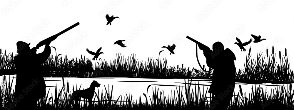 Wildlife Duck animals hunting hunt panorama vector illustration - Black ...
