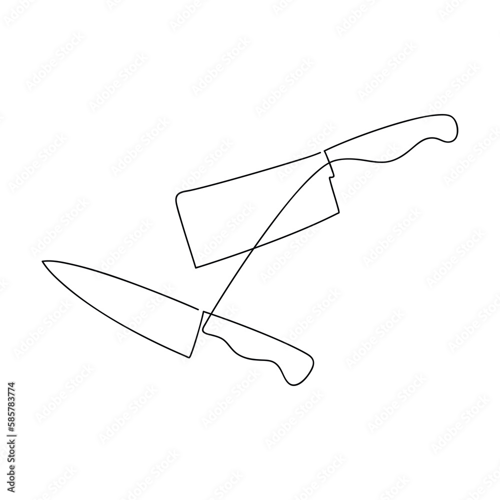 Set of chef knives vector one line continuous drawing illustration ...