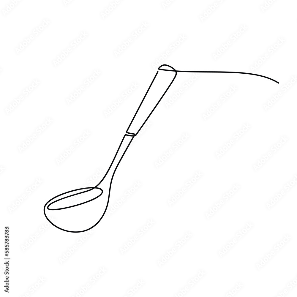 Ladle kitchen utensils vector one line continuous drawing illustration ...