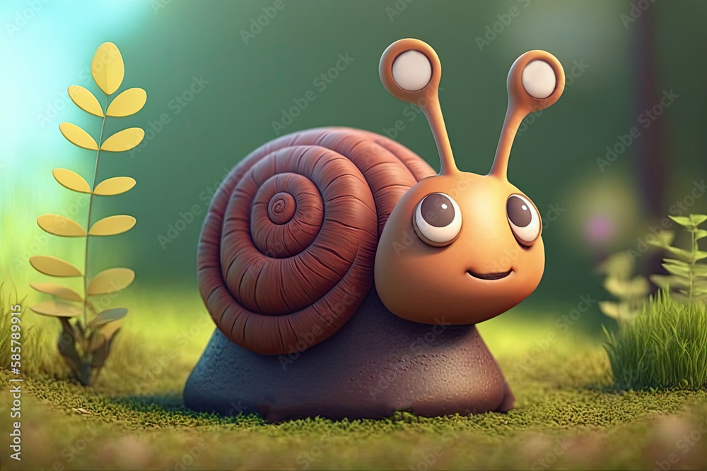 Cute Cartoon Snail in the Woods (Generative AI) Stock Illustration ...