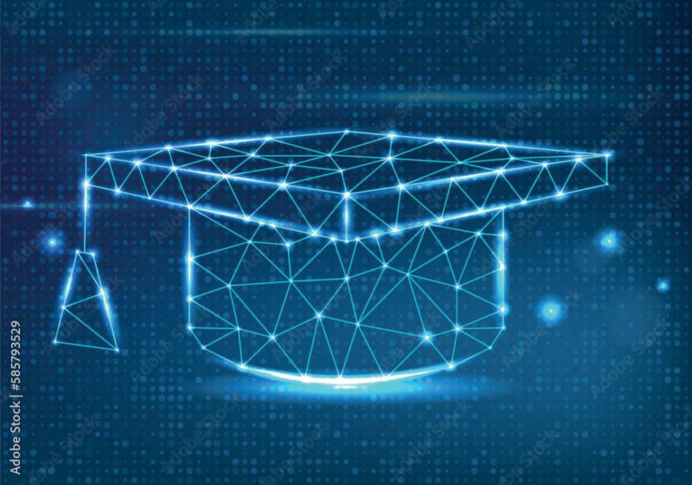 Abstract Graduation cap form lines and triangles, point connecting ...