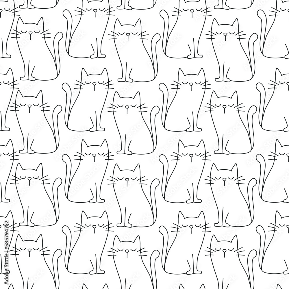 Cat seamless pattern coloring outline. Good for textile print, cover ...